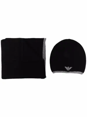 Emporio Armani Scarf And Beanie Set - Black