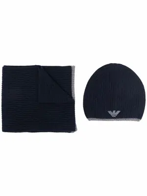 Emporio Armani Scarf And Beanie Set - Blue