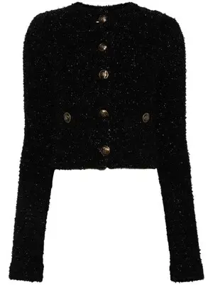 Balenciaga Bouclé Cropped Jacket - Black