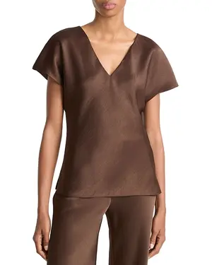 Vince Essential Cap Sleeved V Neck Blouse - Espresso
