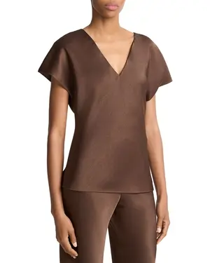 Vince Essential Cap Sleeved V Neck Blouse - Espresso