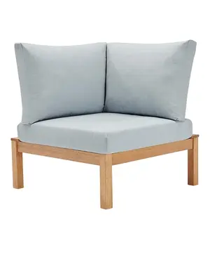 MODWAY Freeport Karri Wood Sectional Sofa Outdoor Patio Corner Chair - Natural Light Blue