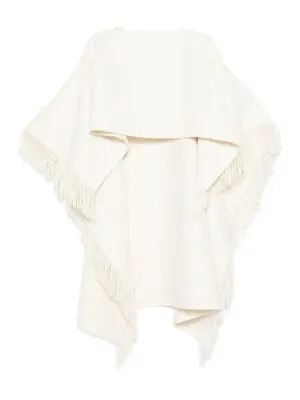 TOTÊME Fringed Wool Poncho - White