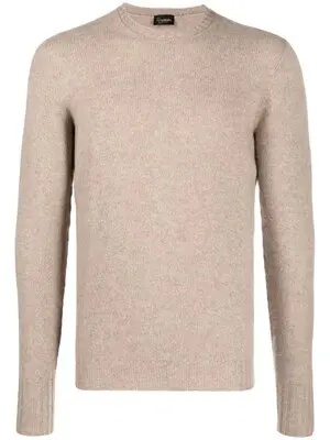 DRUMOHR Round Neck Long Sleeve Sweater - Beige