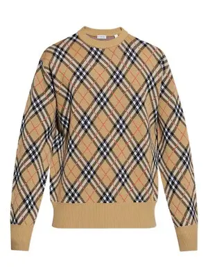 Burberry Checked Pullover Sweater - Beige