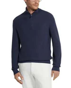 Zegna Oasi Cashmere Zip Mock Neck - Ink Blue