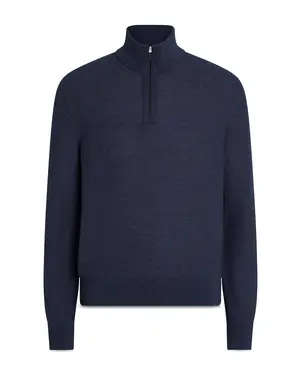 Zegna Oasi Cashmere Zip Mock Neck - Ink Blue