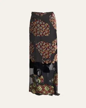 Dries Van Noten Salvix Velvet Burnout Maxi Skirt - Black