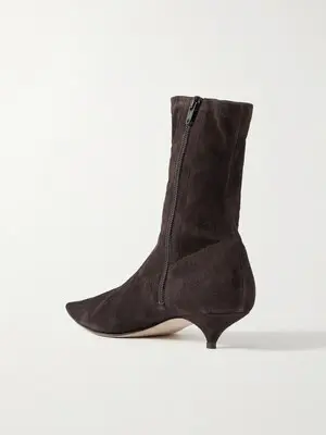 THE ROW Suede Zip Up Ankle Boots - Brown