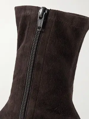 THE ROW Suede Zip Up Ankle Boots - Brown