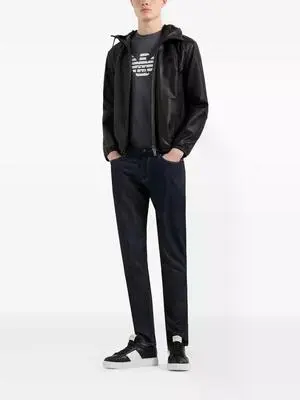 Emporio Armani Embroidered-logo Leather Jacket
