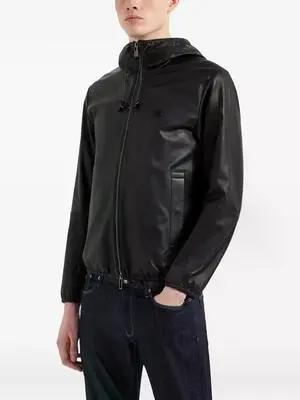 Emporio Armani Embroidered-logo Leather Jacket