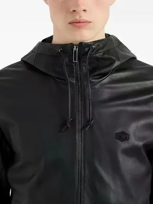 Emporio Armani Embroidered-logo Leather Jacket