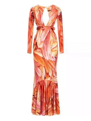 Roberto Cavalli Feather-print Cut-out Maxi Dress - Orange
