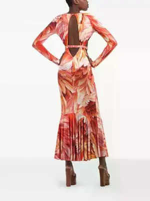 Roberto Cavalli Feather-print Cut-out Maxi Dress