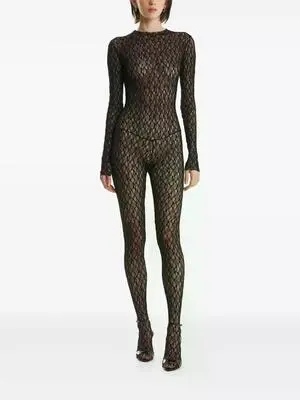 2310 STUDIO Lace-pattern Long-sleeve Jumpsuit - Black
