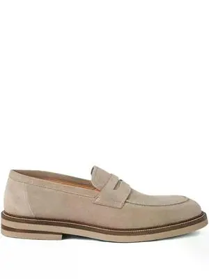 Brunello Cucinelli Penny Suede Loafers - Neutrals