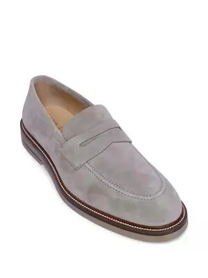 Brunello Cucinelli Penny Suede Loafers - Neutrals