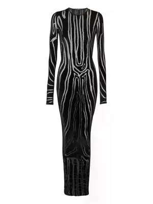 Balmain Zebra-print Velvet Midi Dress - Black