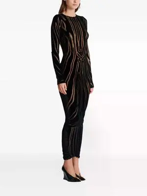 Balmain Zebra-print Velvet Midi Dress - Black
