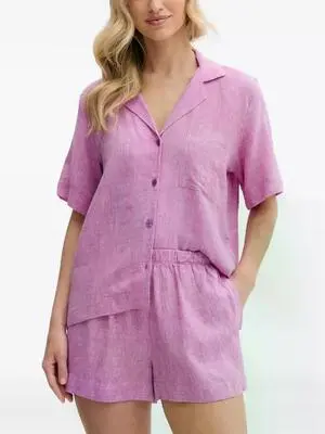 Dkny Embroidered Linen-blend Shorts Pyjama Set - Pink