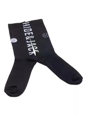 HIDE&JACK Logo Ribbed Ankle Socks - Black