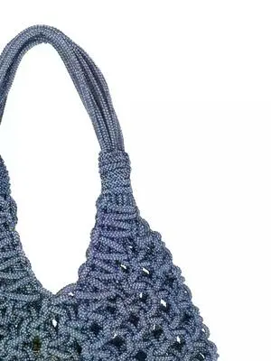 HIBOURAMA Crystal-embellished Woven Shoulder Bag - Blue