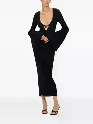 KOROBEYNIKOV Lace-up Flared-sleeve Midi Dress
