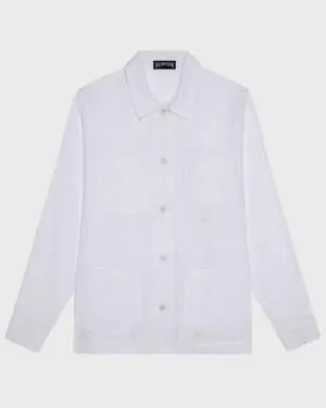 Vilebrequin Linen Solid Overshirt Jacket Corentin - White