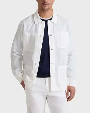 Vilebrequin Linen Solid Overshirt Jacket Corentin - White