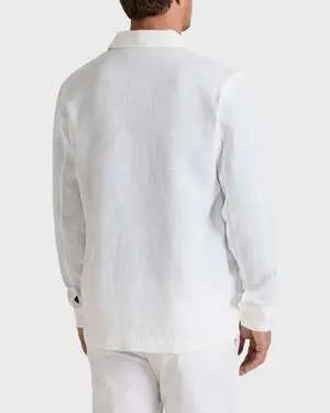 Vilebrequin Linen Solid Overshirt Jacket Corentin - White