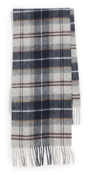 Barbour Wool Cashmere Tartan Scarf Grey Midnight Tartan