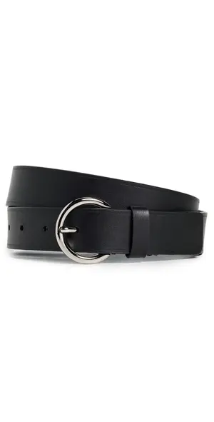 Vince 30mm Flat Ring Leather Belt - Black