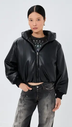 Acne Studios Grain Faux Leather Hooded Jacket