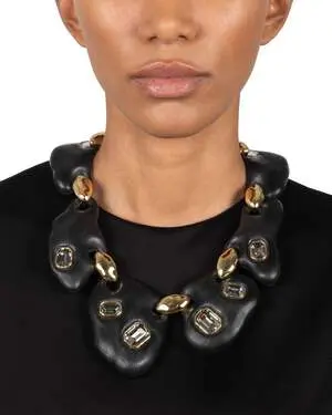 Alexis Bittar Lucite Jeweled Pebble Bib Necklace - Black
