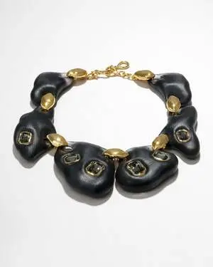 Alexis Bittar Lucite Jeweled Pebble Bib Necklace - Black