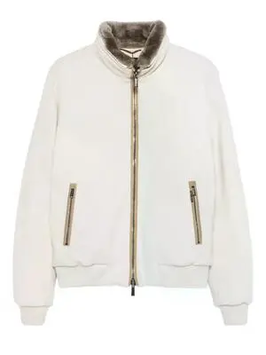 MOORER Zip-front Jacket With Fur Collar - Neutrals
