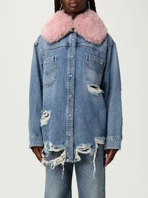 Blumarine Distressed Jacket With Fur Collar