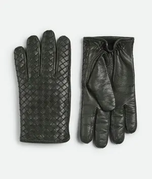 BOTTEGA  VENETA Intrecciato Leather Gloves - Dark Green