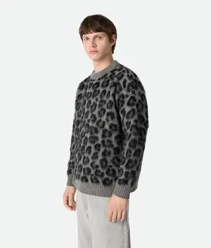 BOTTEGA  VENETA Leopard Jacquard Mohair Sweater - Gray/black