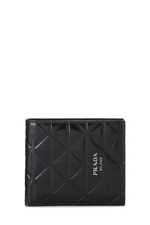 Prada Patent Triangle Bifold Wallet - Black