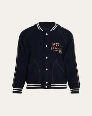 WALES BONNER Wool Snap-Front Varsity Blouson - Navy