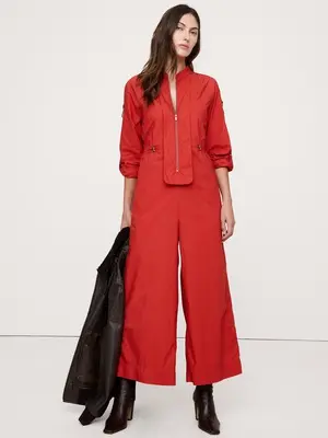 Banana Republic Cotton Poplin Zip Utility Cropped Jumpsuit - Pompeian Red