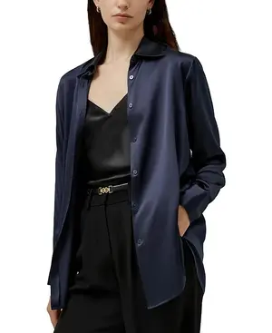 Lilysilk Silk Oversized Shirt - Navy Blue