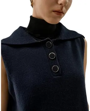Lilysilk Sailor Collar Wool And Cashmere Blend Sweater - Navy Blue