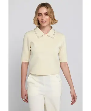 ELLE COLLECTION Embellished Collar Knit Top