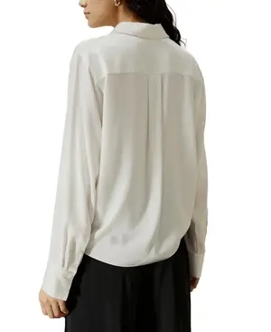 Lilysilk Hem Pleated Silk Blouse - Natural White