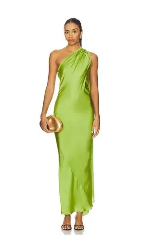 Alejandra Alonso Rojas For Fwrd One Shoulder Dress With Cape - Olive Green