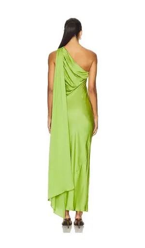 Alejandra Alonso Rojas For Fwrd One Shoulder Dress With Cape - Olive Green