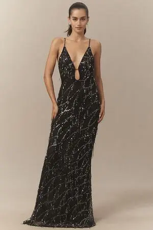 Misha Collection Sequin V-neck Maxi Dress